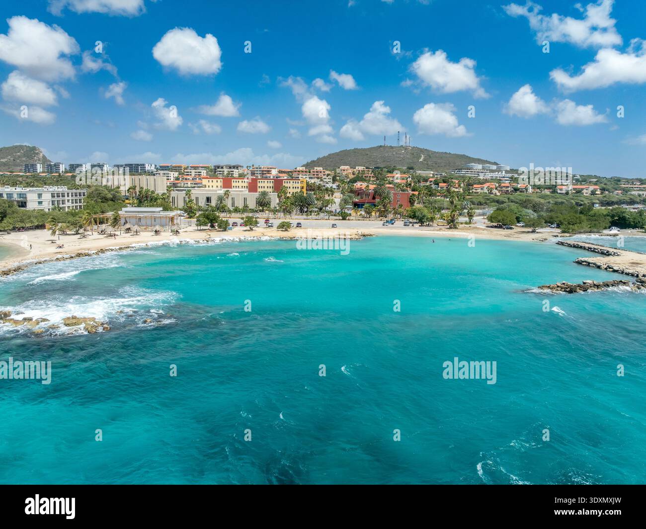 Aerial view of turquoise water in Curacao around the Piscadera Bay ...