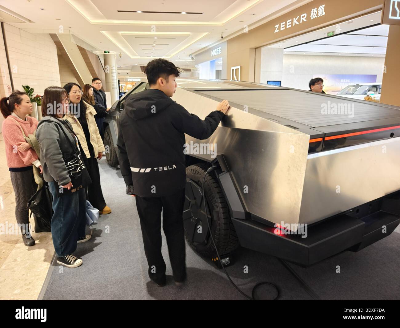 Tesla's Cybertruck with its distinctive stainless steel exoskeleton ...