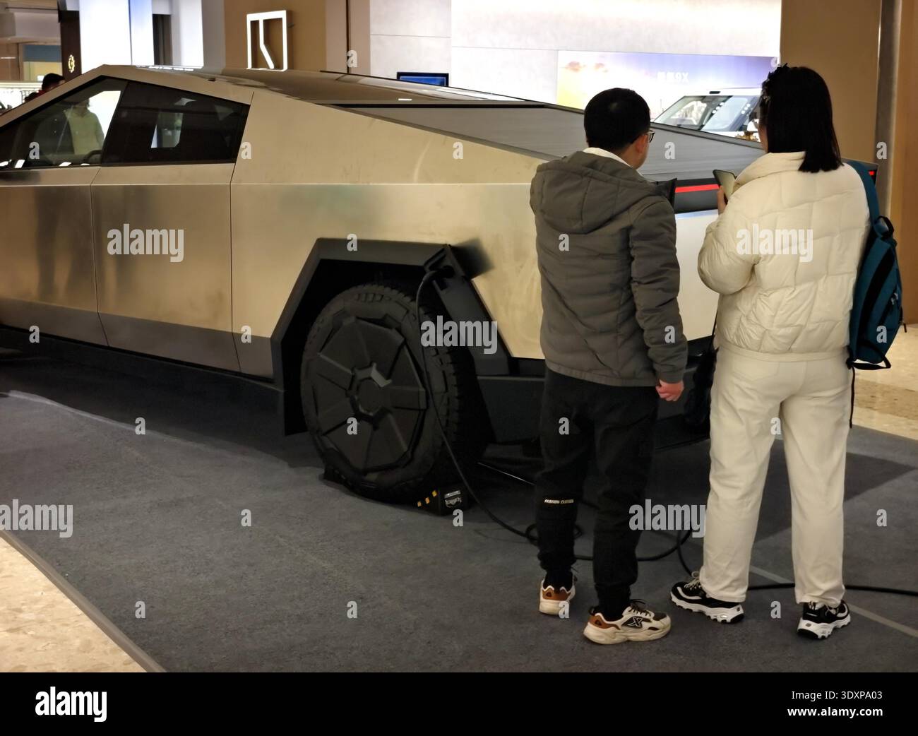 Tesla's Cybertruck with its distinctive stainless steel exoskeleton ...