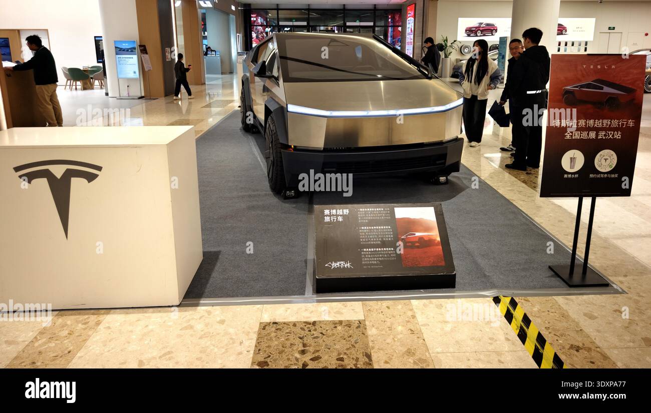 Tesla's Cybertruck with its distinctive stainless steel exoskeleton ...