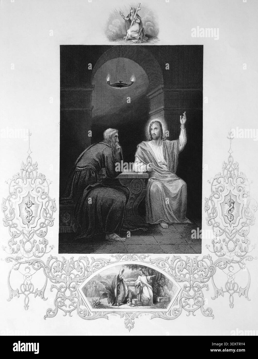 Antique Engraving of Nicodemus Visiting Jesus Christ at Night (Gospel ...