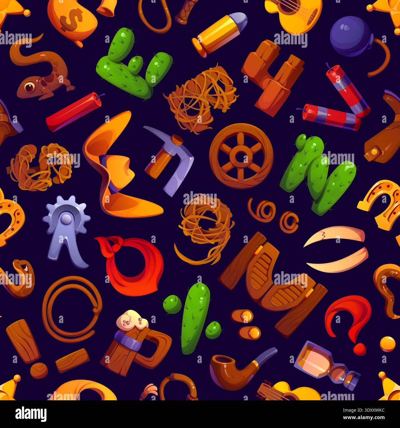 Western cowboy font letters seamless pattern with wild west objects ...