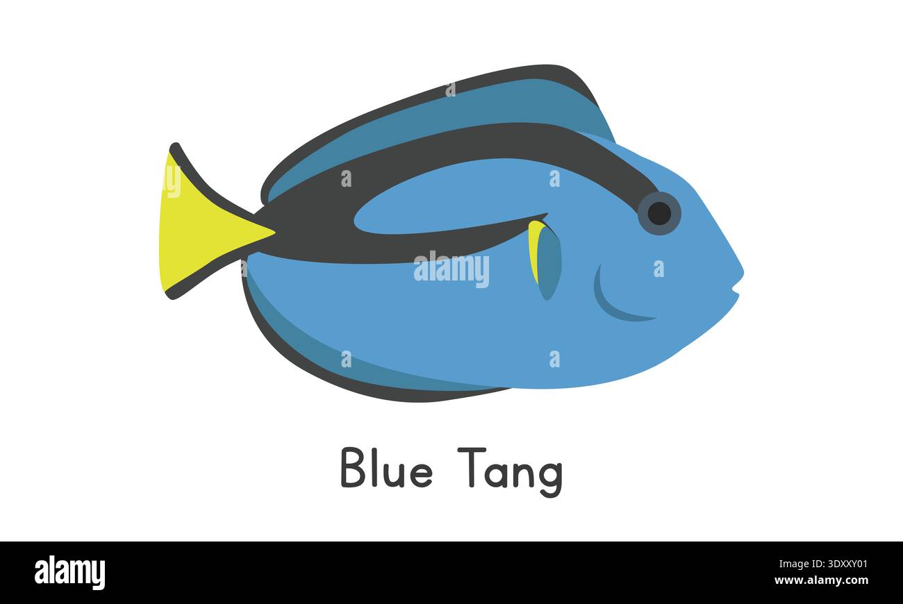 Blue tang fish vector illustration. Cute blue tang cartoon clipart ...