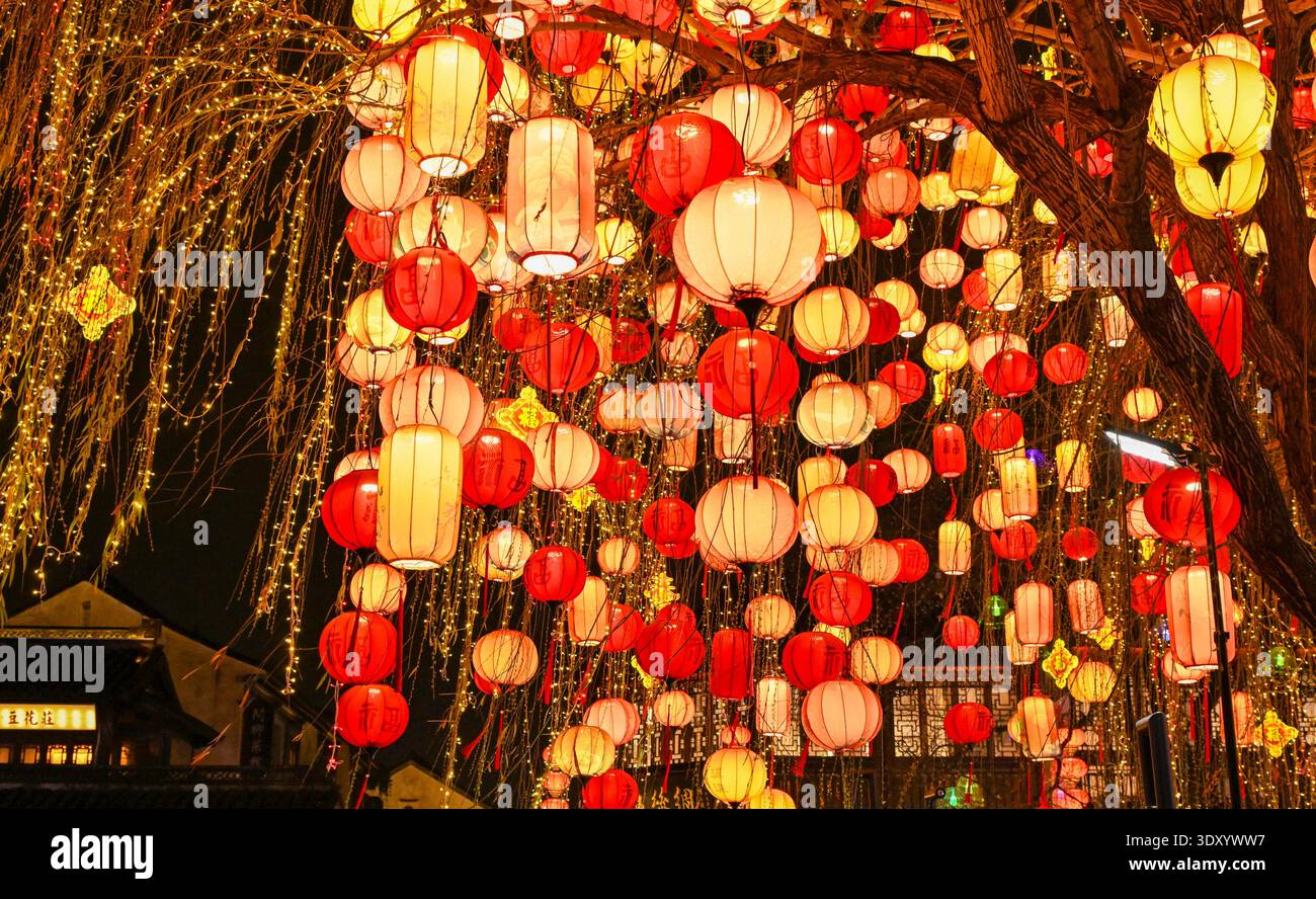 Colorful lanterns illuminate Laomendong scenic area in Nanjing City ...