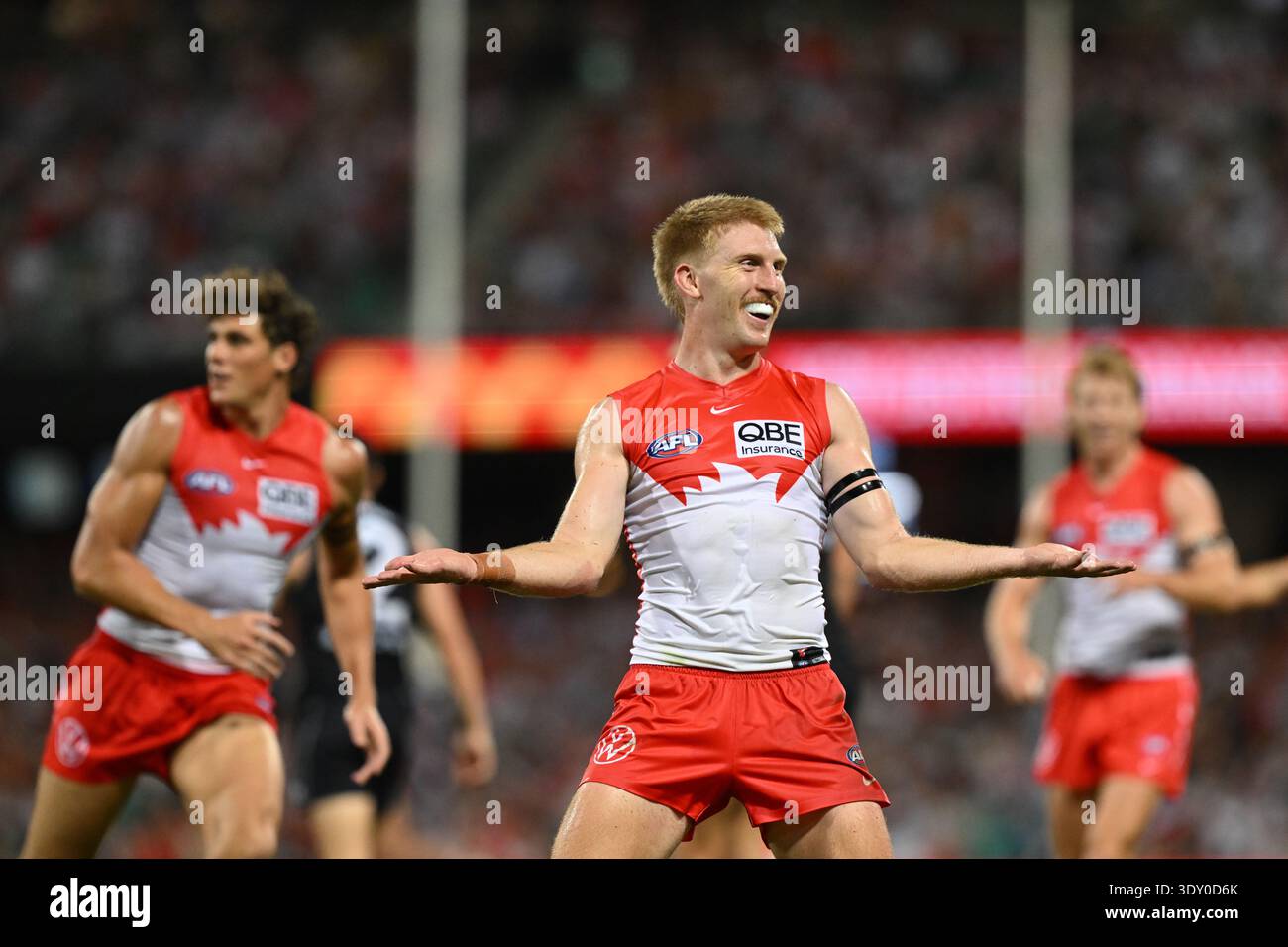 Matt Roberts of the Swans celebrates his goal during the AFL Opening ...