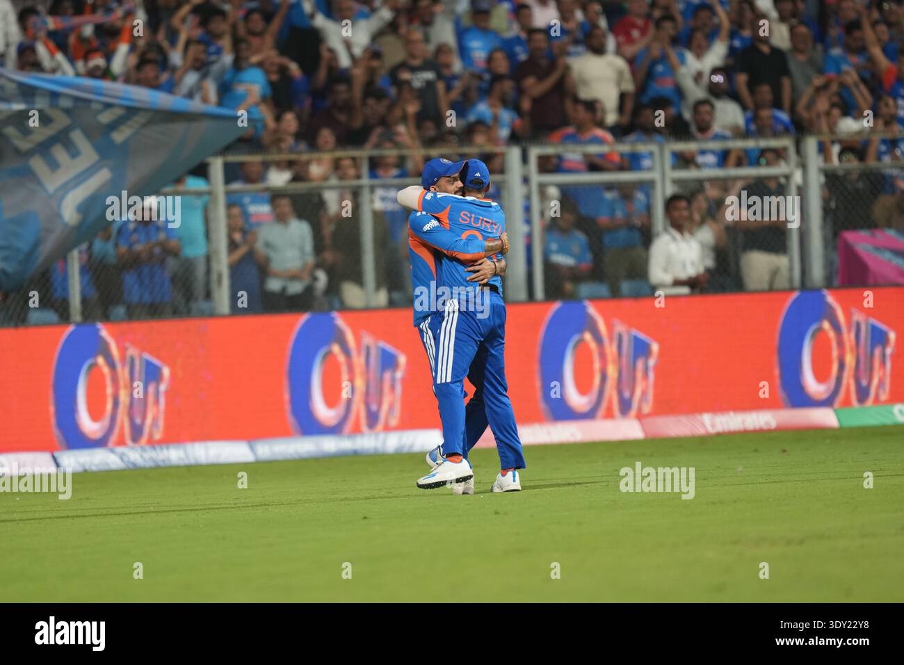 India's Axar Patel, left, and Shivam Dube celebrate the dismissal of ...