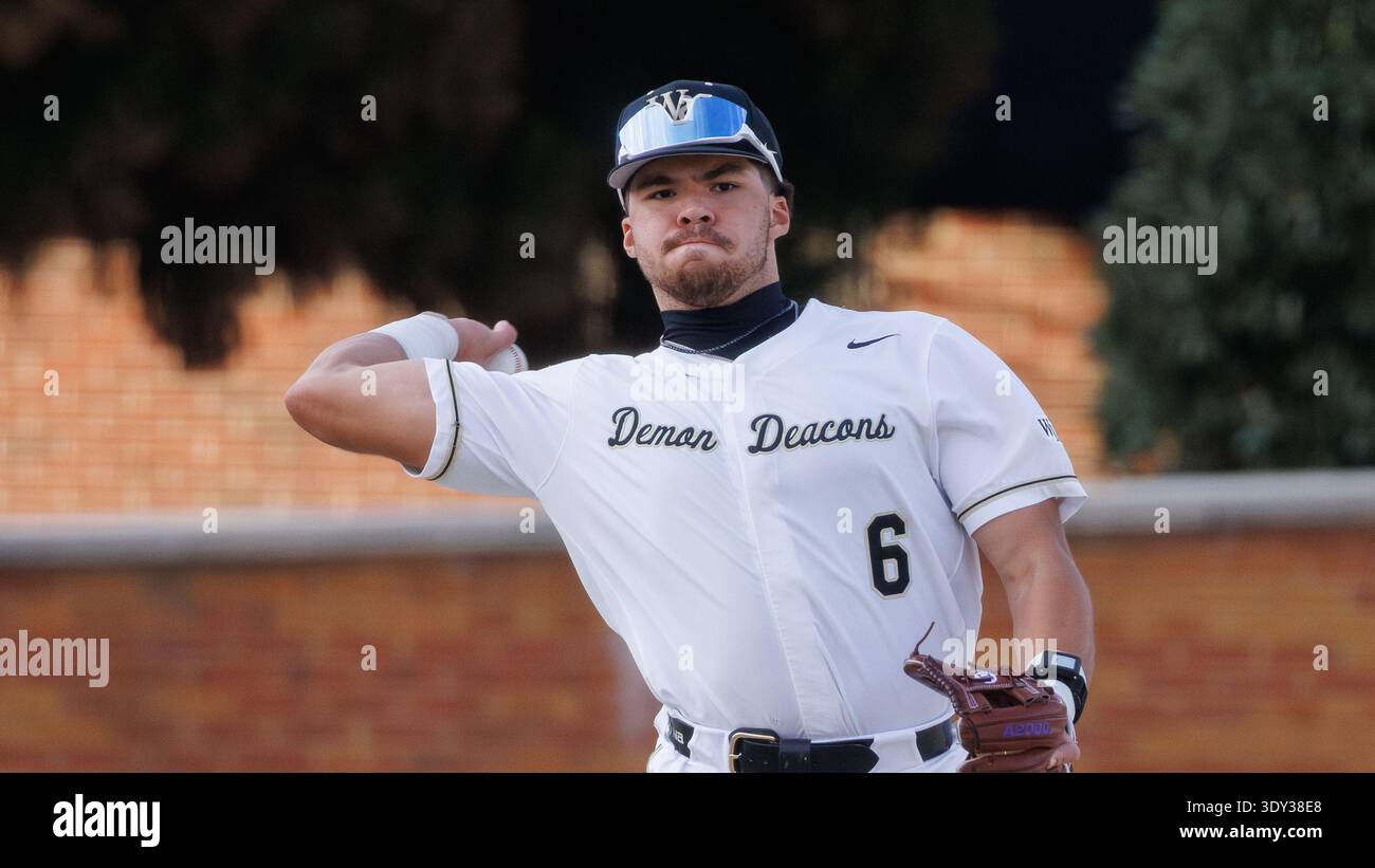 Wake Forest's Kade Lewis (6) makes a throw during an NCAA baseball game ...