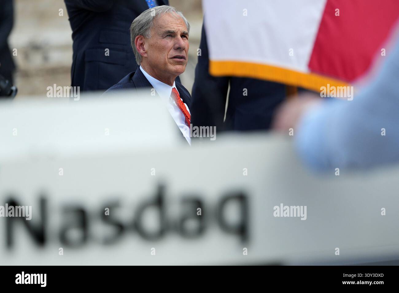 Texas Gov. Greg Abbott arrives for a Nasdaq closing bell ceremony at ...