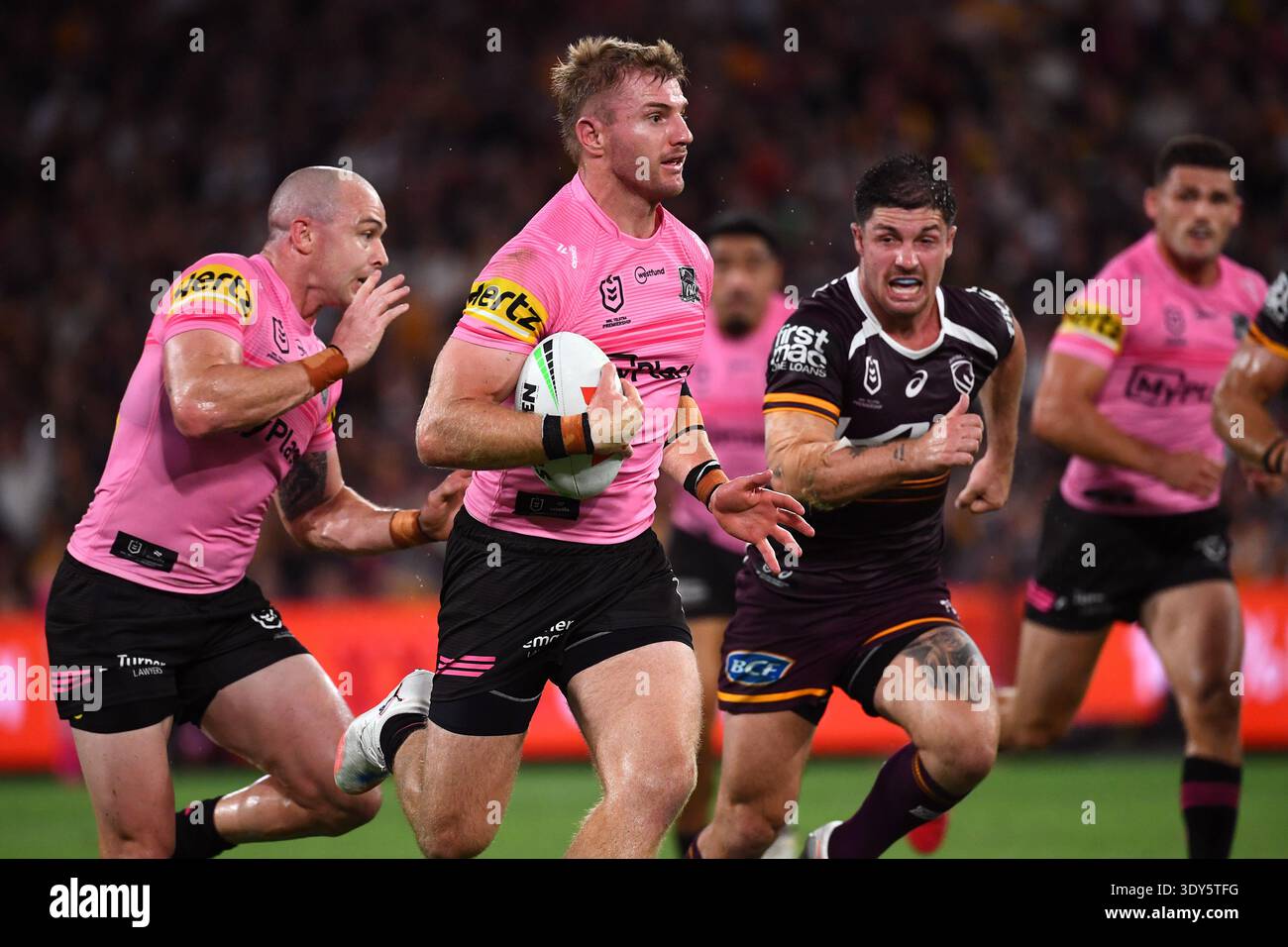 Luke Garner of the Panthers makes a run during the NRL Round 1 match ...