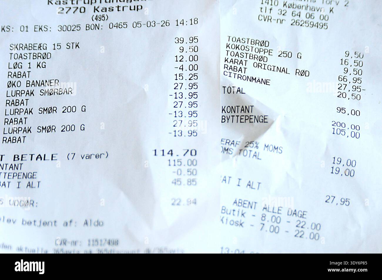 kASTRUP/Copenhagen/ Denmark/06 MACH 2026 / grocery receipt in ...