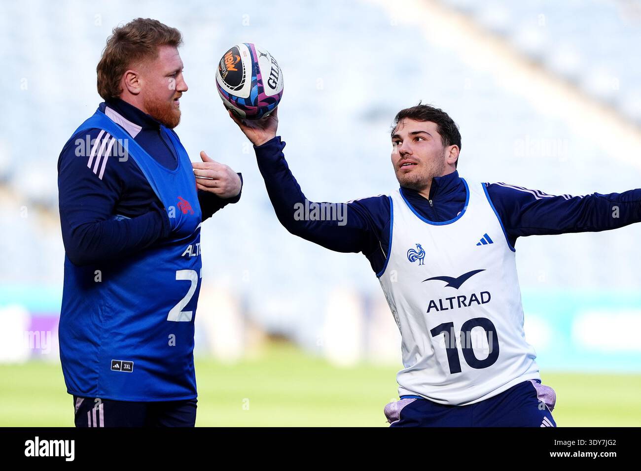 France's Antoine Dupont (right) during a team run at Scottish Gas ...
