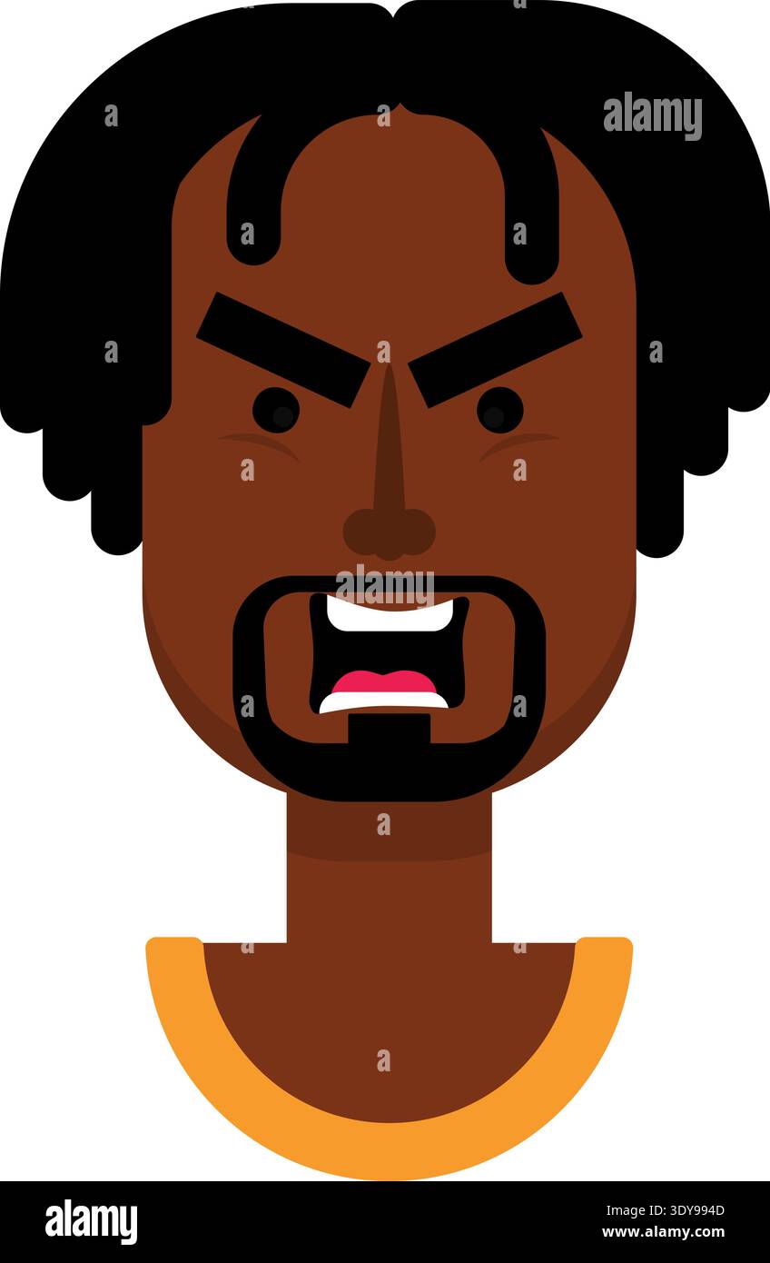 Cartoon Black Male Face Showing Anger With Furrowed Brows And Clenched
