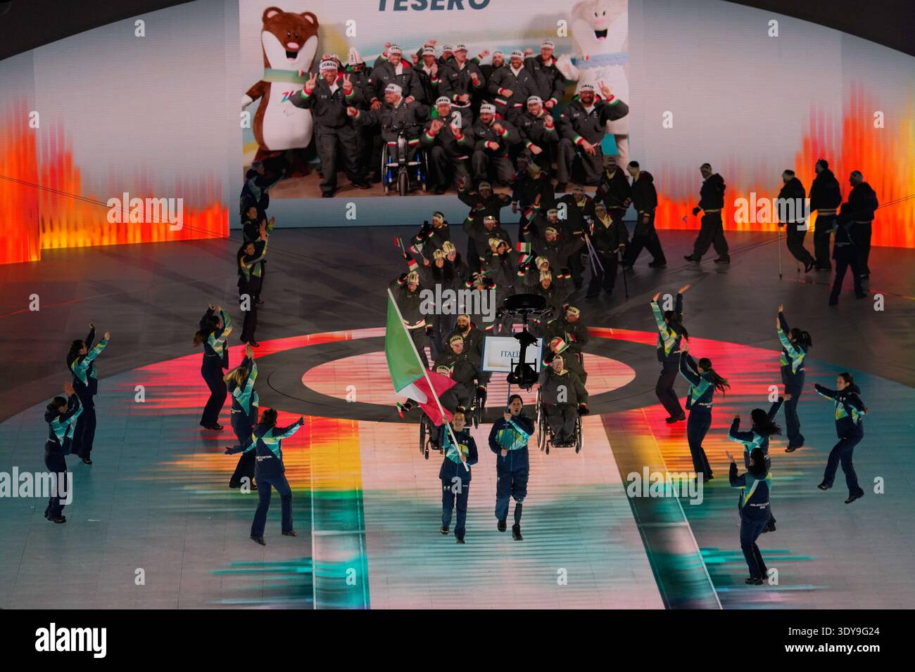 Athletes from Italy enter during the opening ceremony at the 2026 ...