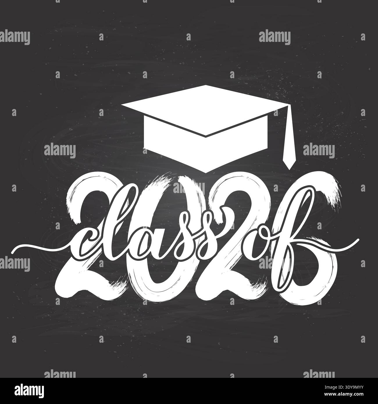 Class of 2026 lettering with graduation hat on chalkboard background ...