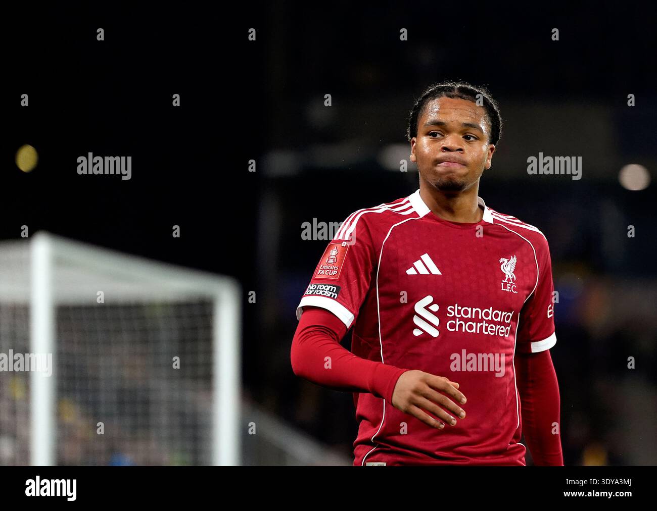 Liverpool's Rio Ngumoha reacts during the Emirates FA Cup fifth round ...
