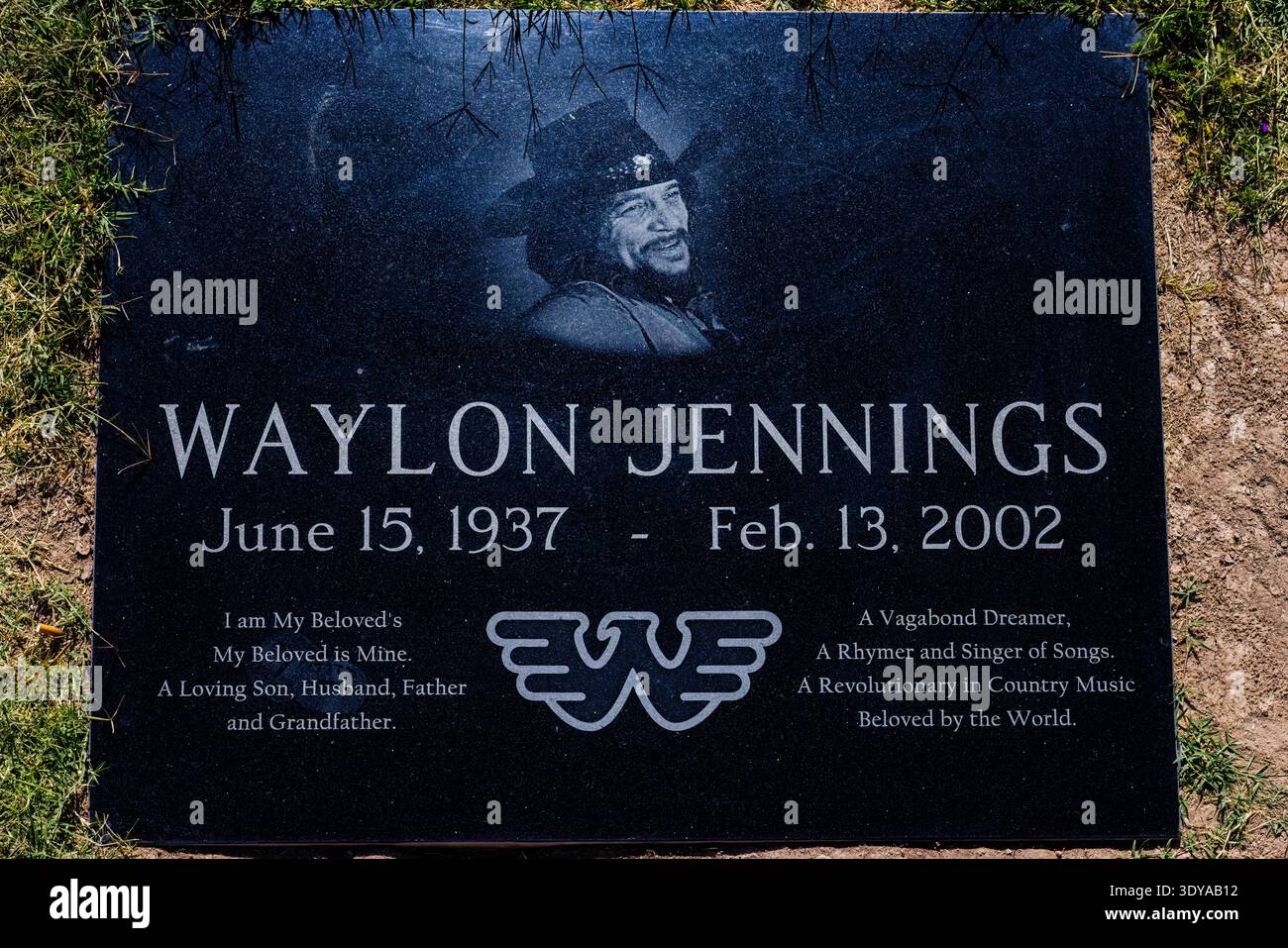 Close up of country music legend Waylon Jennings' grave marker at the ...