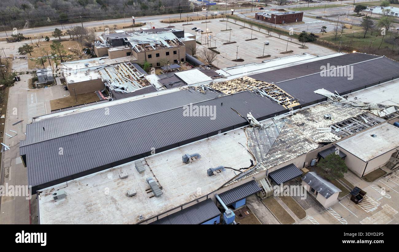The Tulsa Tech Peoria Campus damaged by a Friday night storm is shwon ...