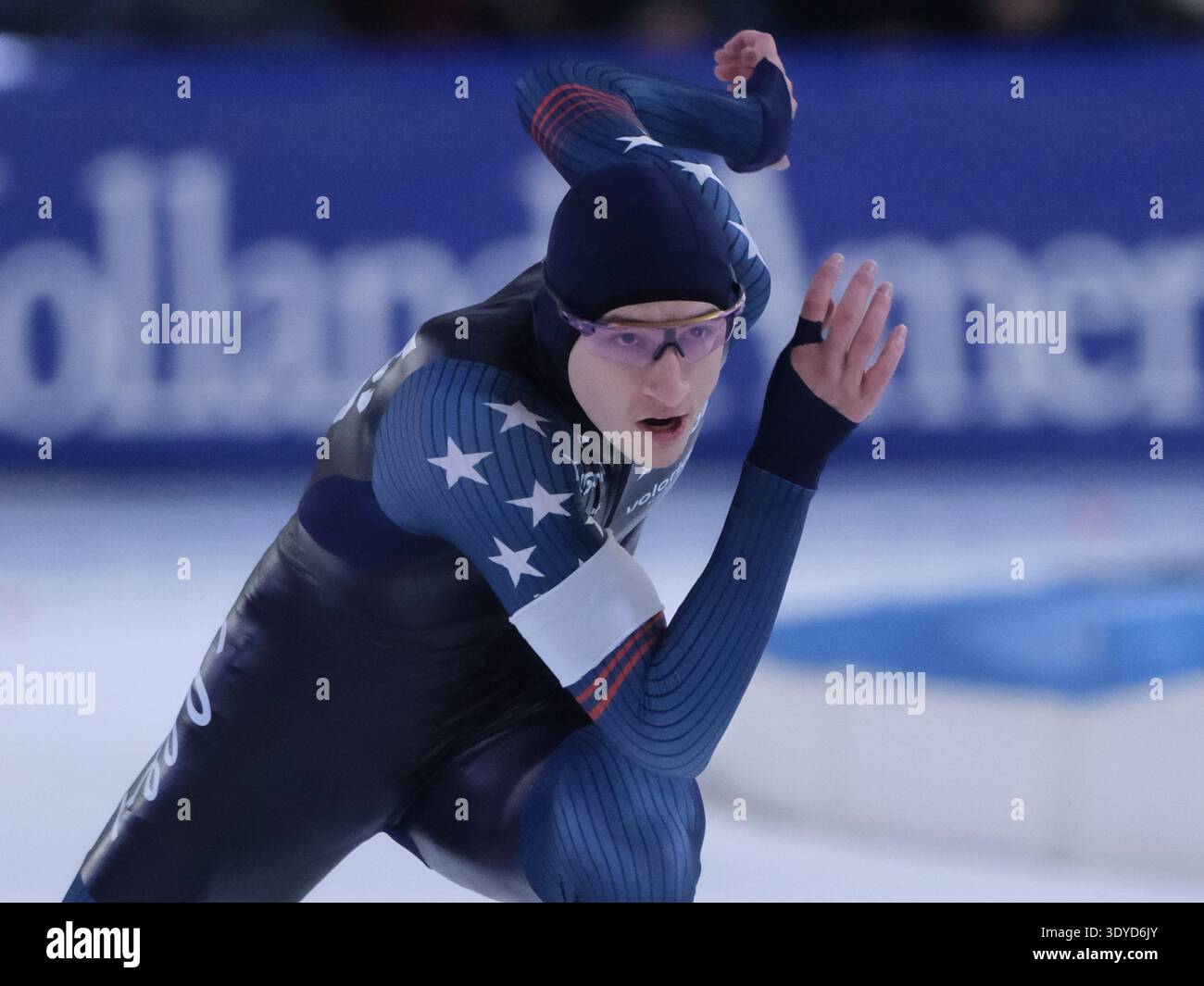 Jordan Stolz of the U.S. competes in the men's 500 meters speed skating ...