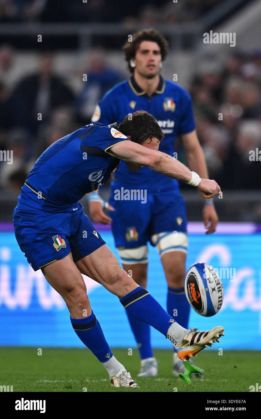 Paolo Garbisi of Italy score during the Guinness Six Nations 2026 match ...