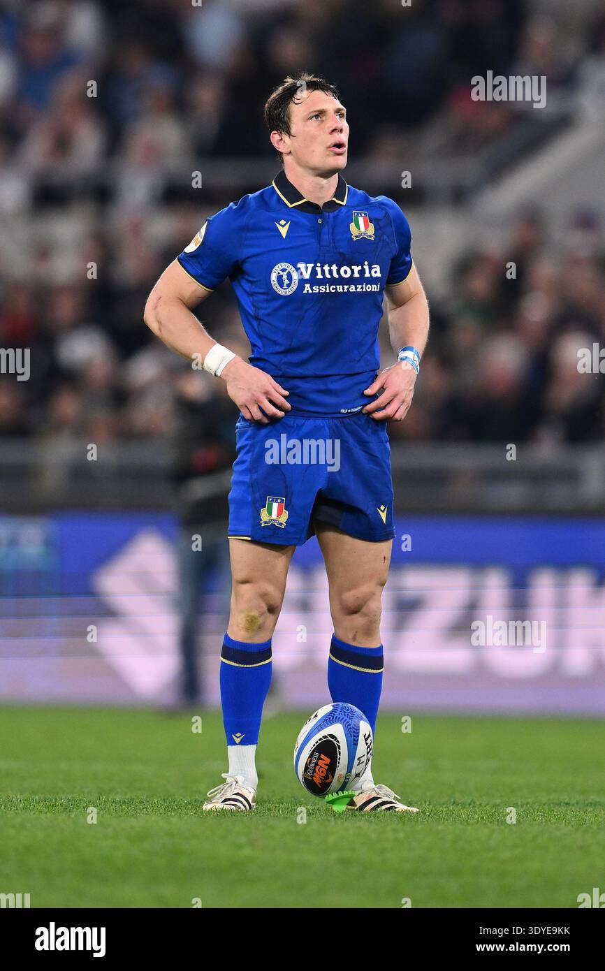 Paolo Garbisi of Italy score during the Guinness Six Nations 2026 match ...