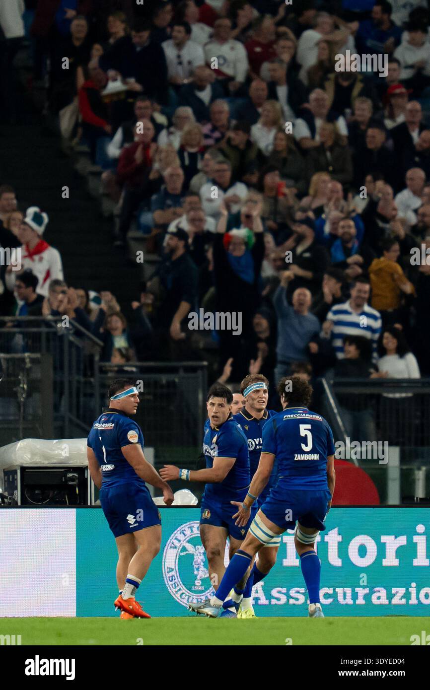 Tommaso Menoncello of Italy celebrates after scoring his side's first ...