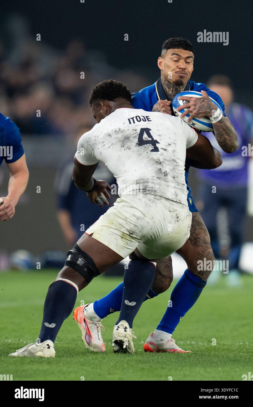 Monty Ioane of Italy and Maro Itoje of England during the Guinness Six ...