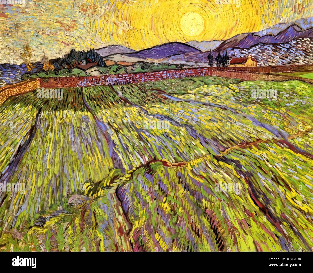Enclosed Field with Rising Sun, 1889 painting by Vincent van Gogh Stock ...