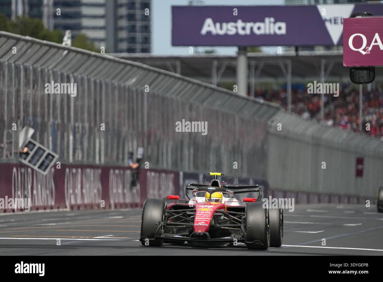 Ferrari driver Lewis Hamilton of Britain steers his car during the ...