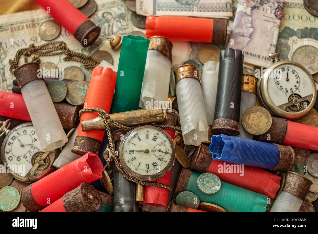 On antique pocket watches and used shotgun shells hi-res stock ...