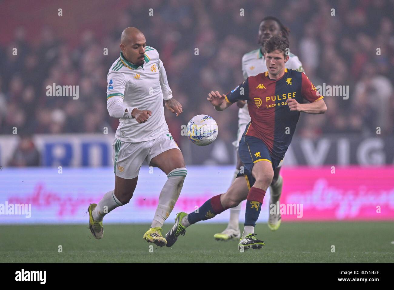 Genoa, Italy. 08th Mar, 2026. Donyell Malen (AS Roma) - Morten Wetche ...