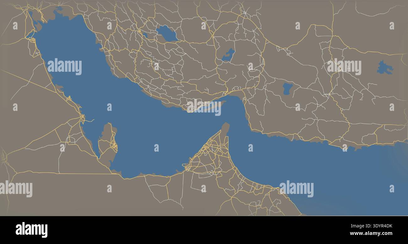Detailed vector map of the Strait of Hormuz region highlighting ...