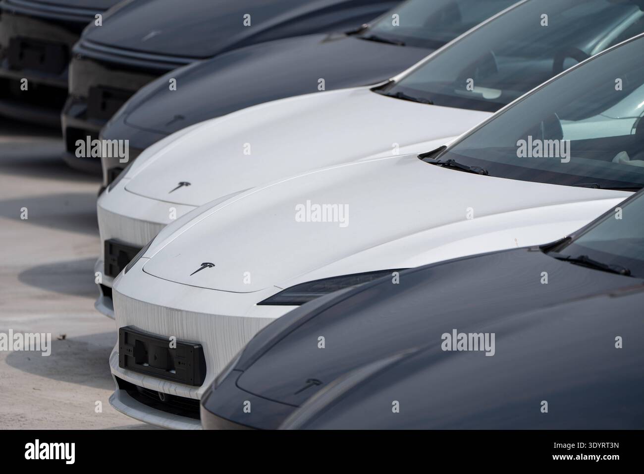 HONGKONG-CAR/TESLA-EV New Tesla Vehicles parked at an order parking lot ...