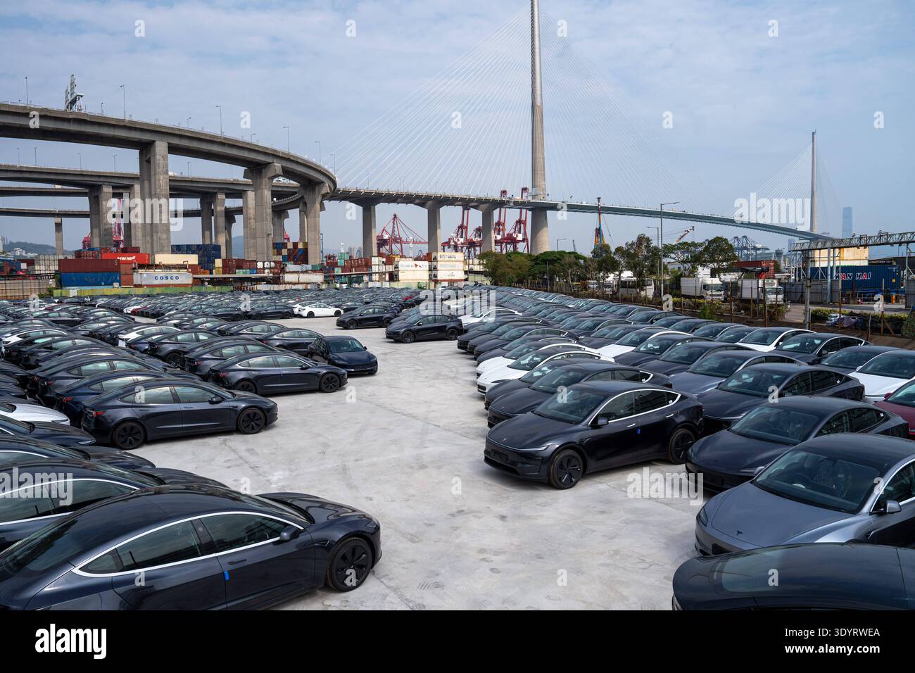 HONGKONG-CAR/TESLA-EV New Tesla Vehicles parked at an order parking lot ...