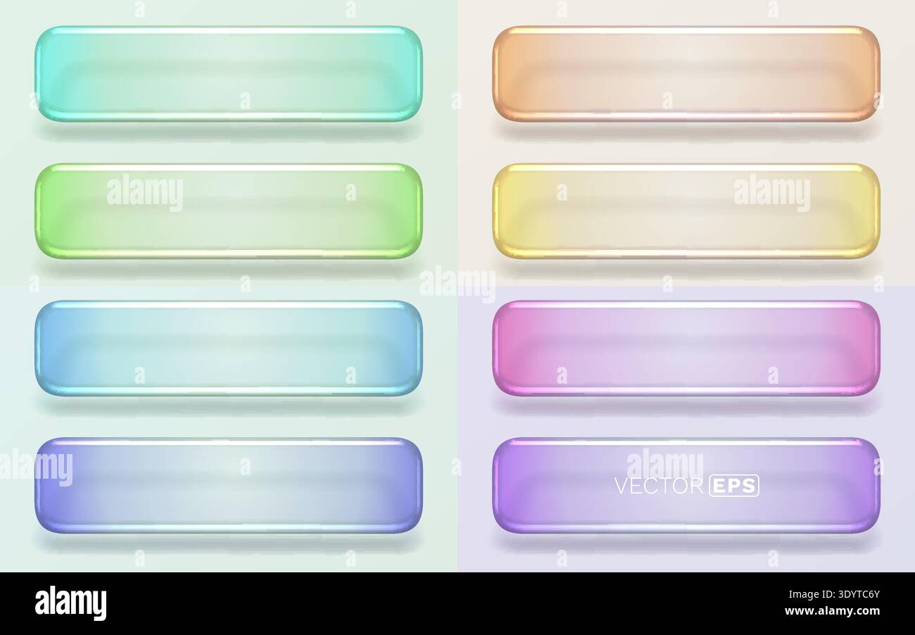 Glossy glass buttons in pastel colors. Modern vector UI elements ...