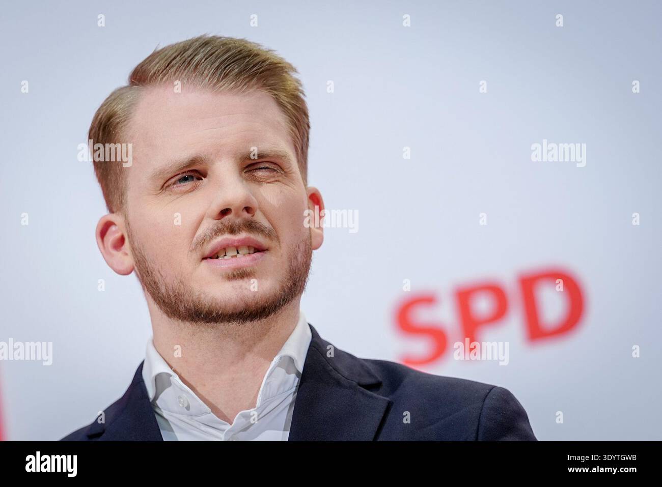 09 March 2026, Berlin: Tim Klüssendorf, SPD General Secretary, gives a ...