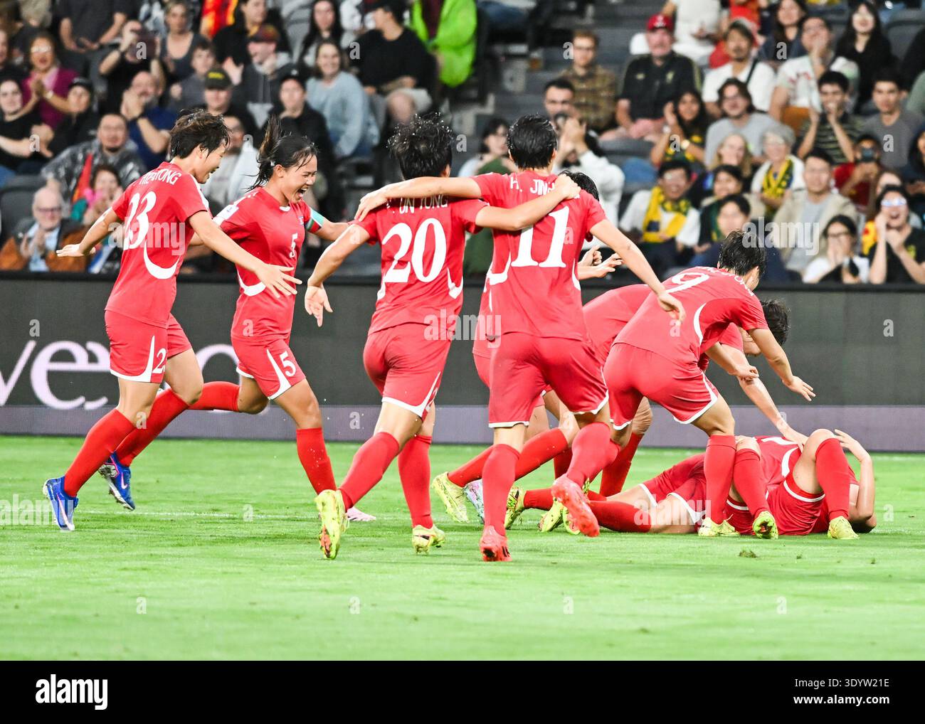 Sydney, Australia. 9 March 2026, DPR Korea team celebration during the ...