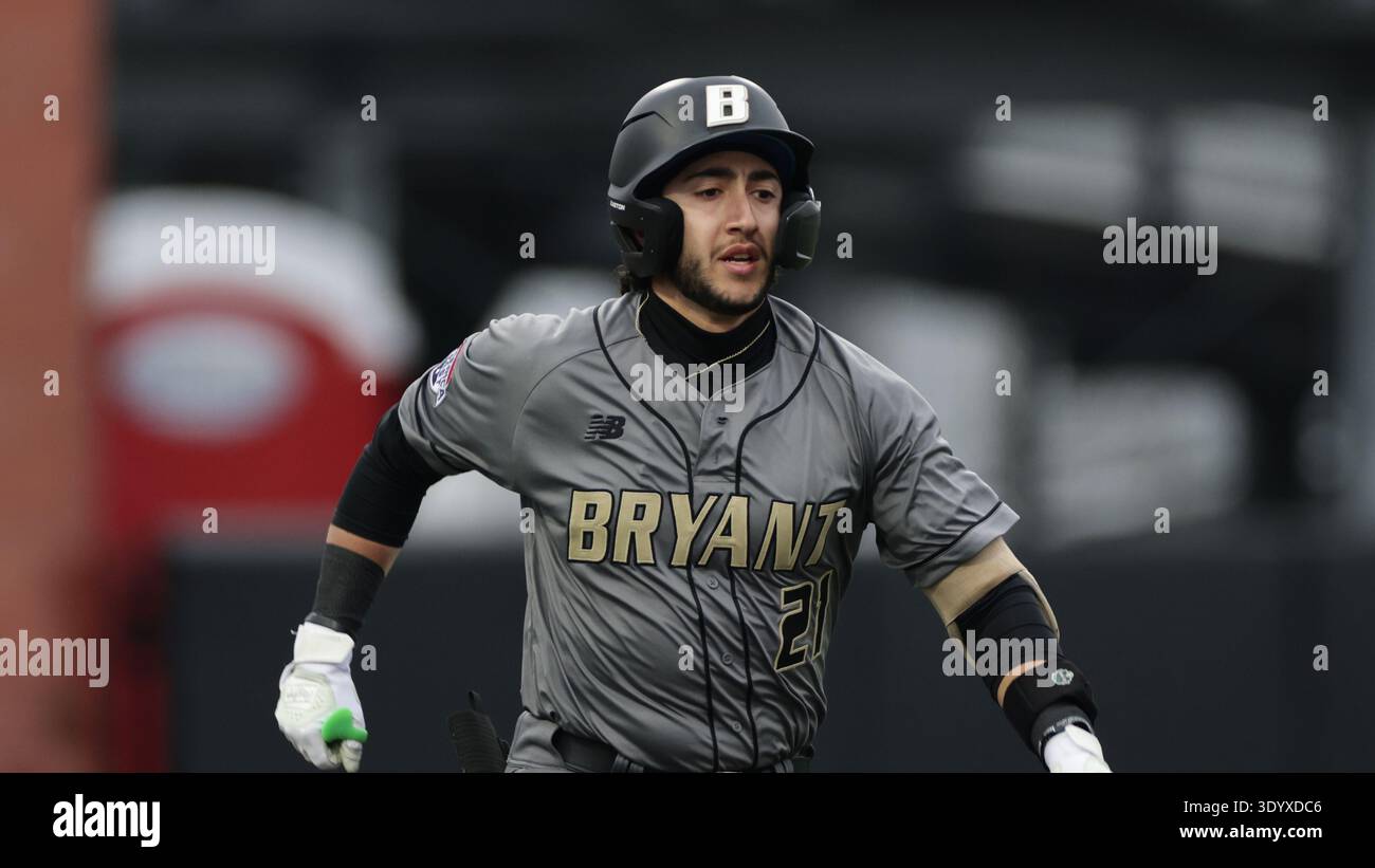 Bryant's Carlos Irizarry runs during an NCAA baseball game against ...