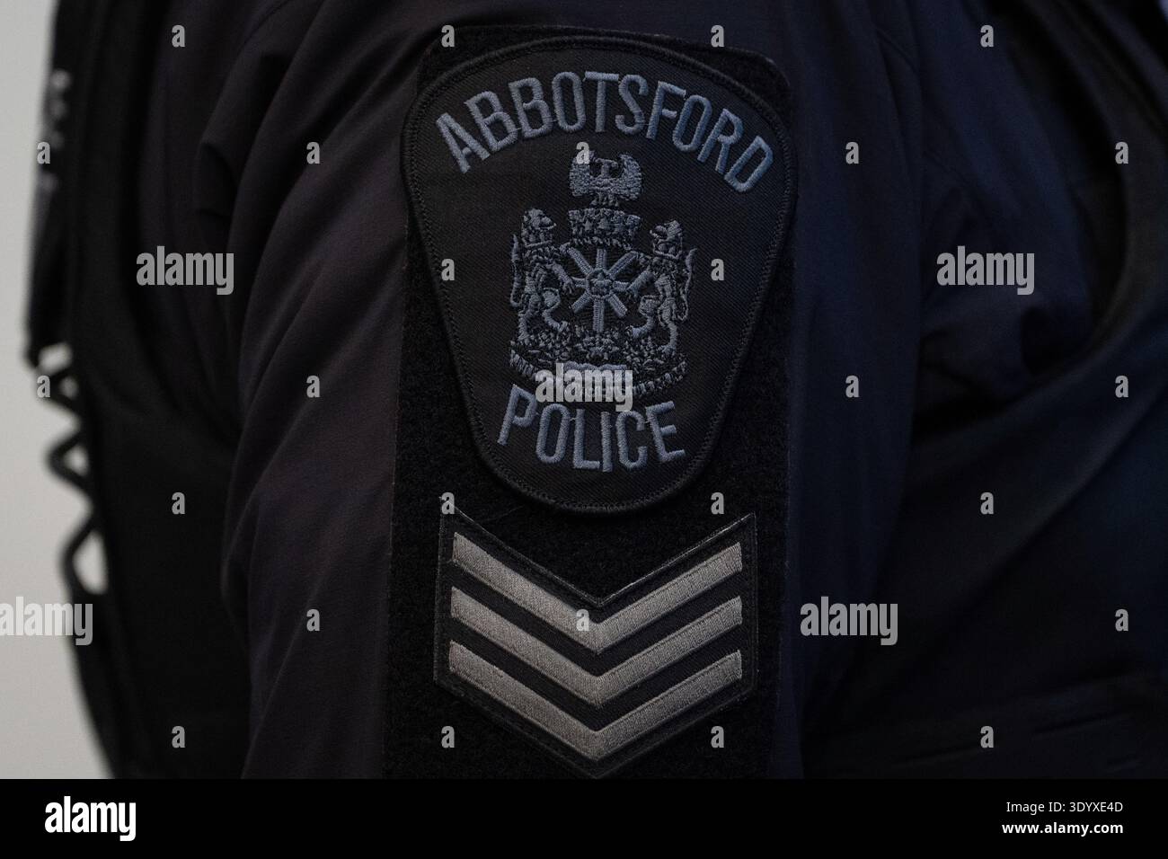 An Abbotsford Police patch is worn by an officer at RCMP "E" Division ...