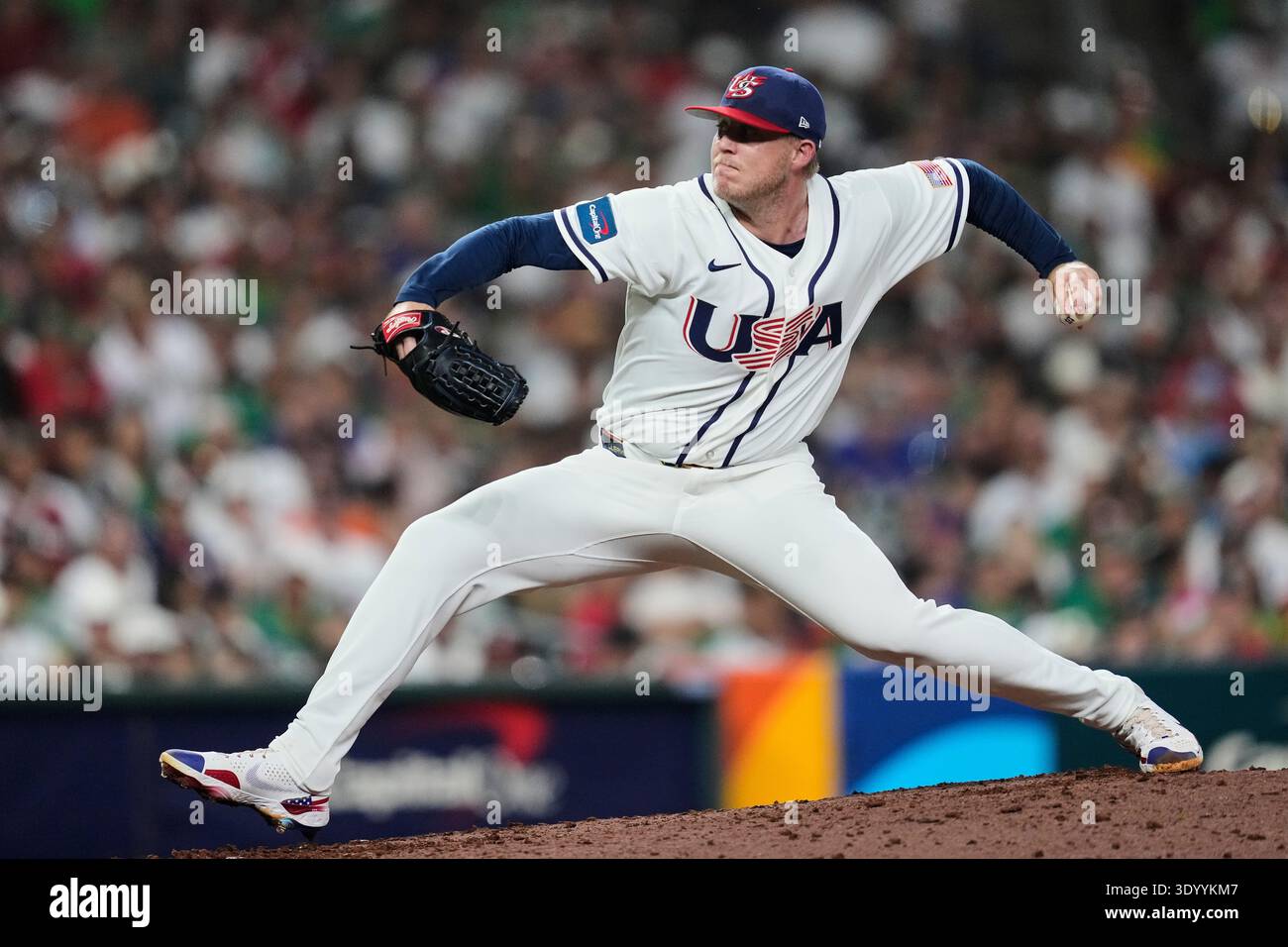 United States' Garrett Cleavinger pitches to a Mexico batter during the ...