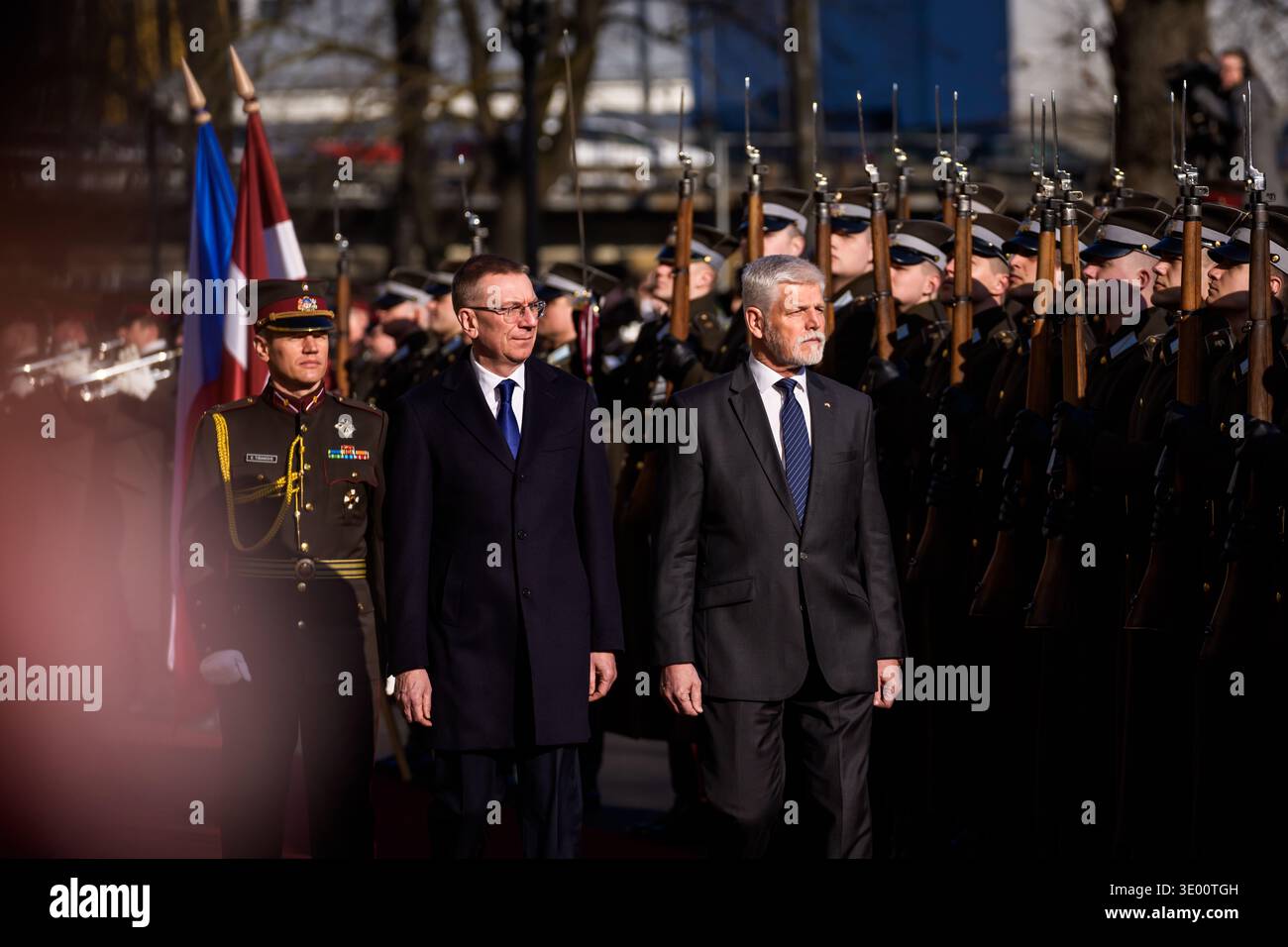 RIGA, LATVIA. 10th March 2026. Edgars Rinkevics (C), President of ...