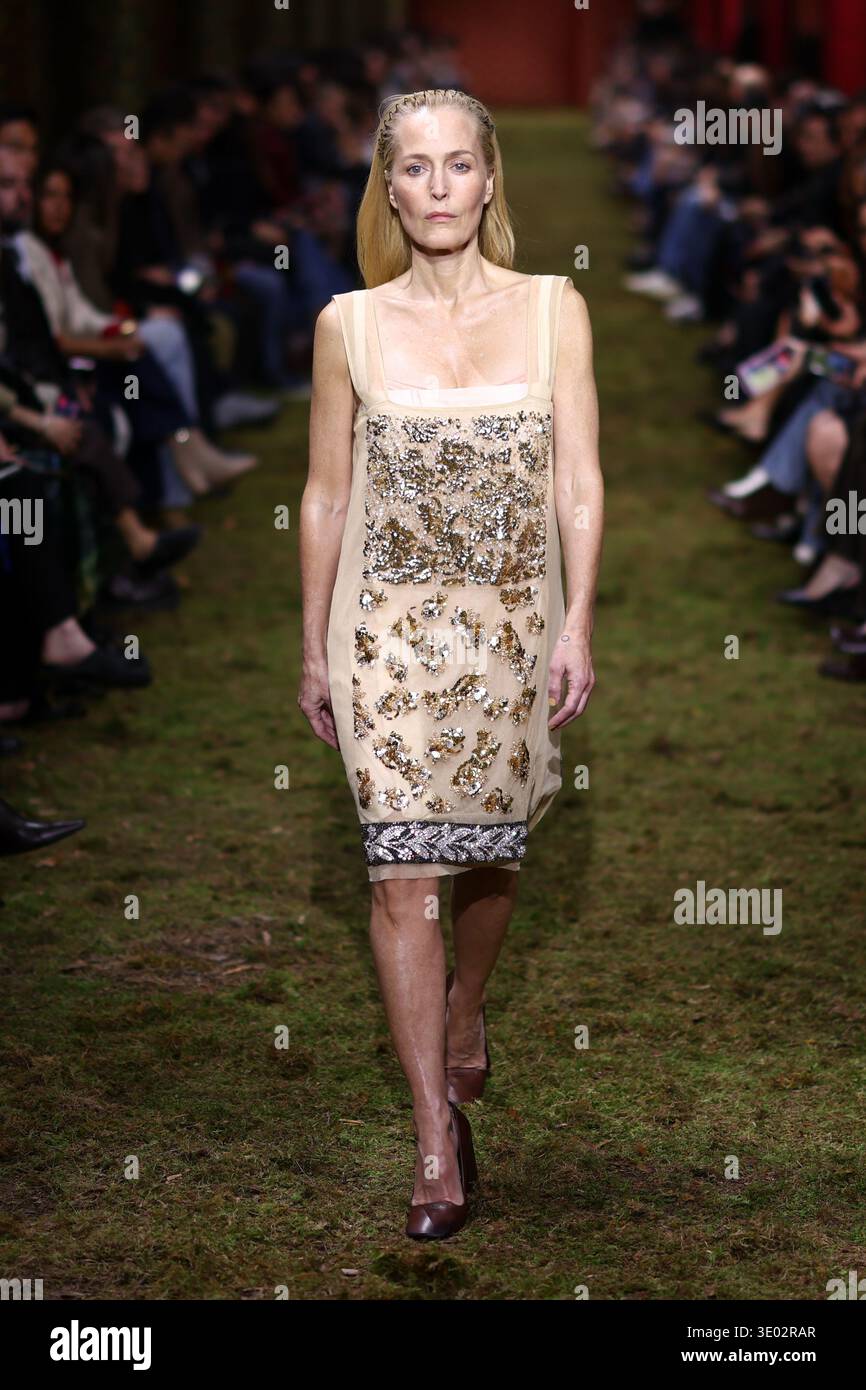 Gillian Anderson wears a creation from the Miu Miu Fall/Winter 2026 ...