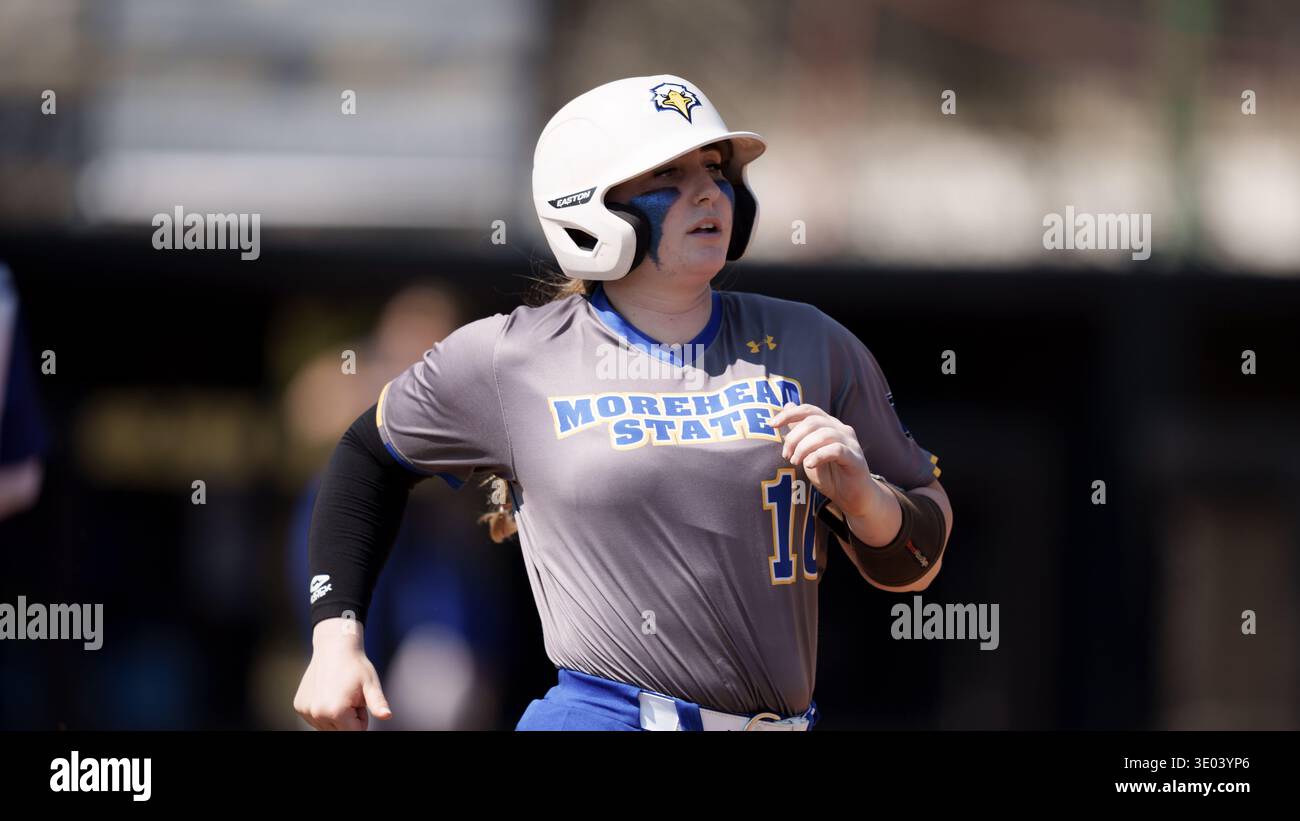 Morehead State catcher Sydney Farmer (16) runs during an NCAA softball ...