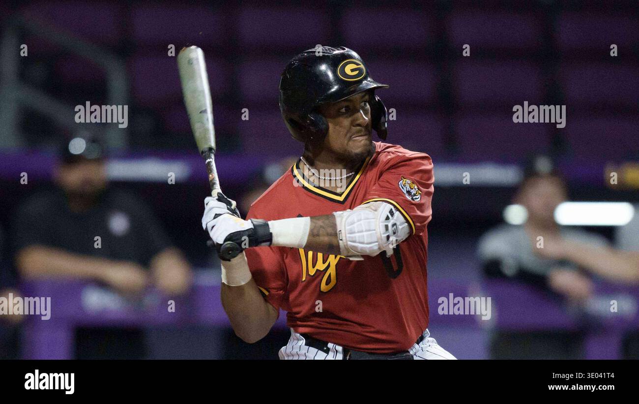 Grambling State infielder Charles Ashe III (0) bats bats during an NCAA ...