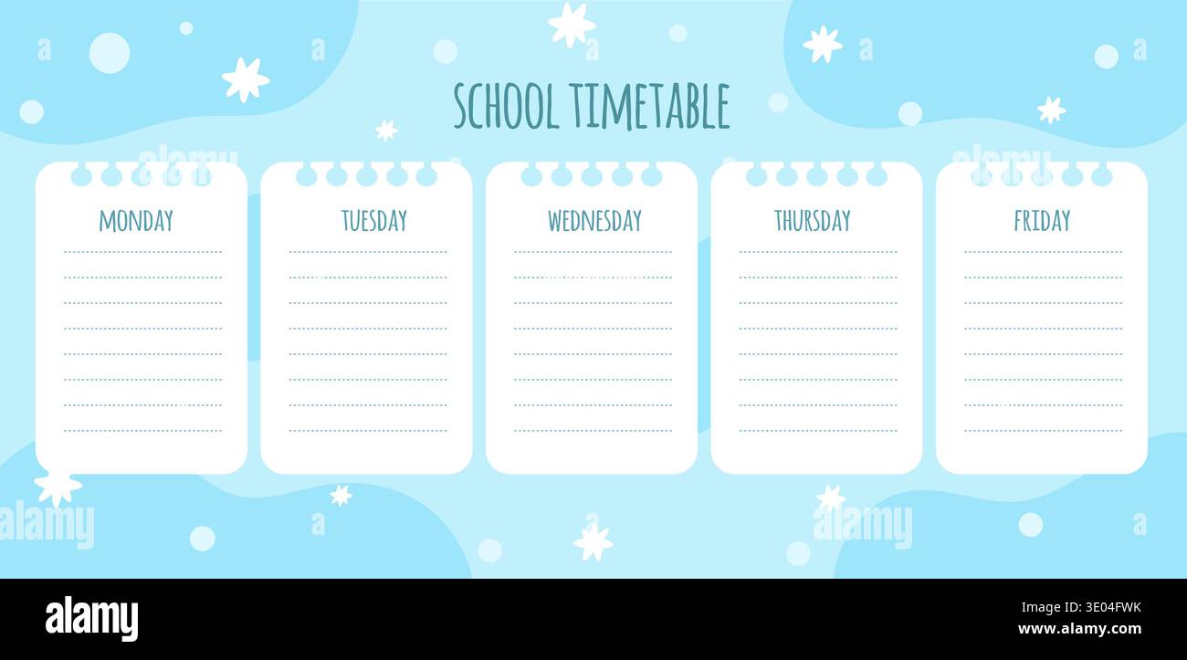 School timetable template. Weekly planner for school subjects. Lessons ...