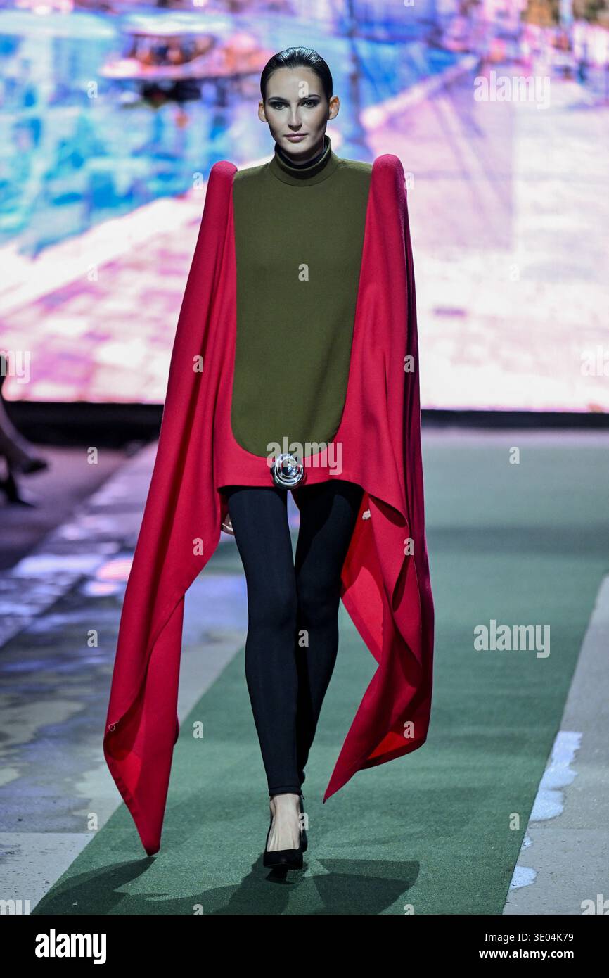 A model walks the runway at the Pierre Cardin show during Fashion Week ...