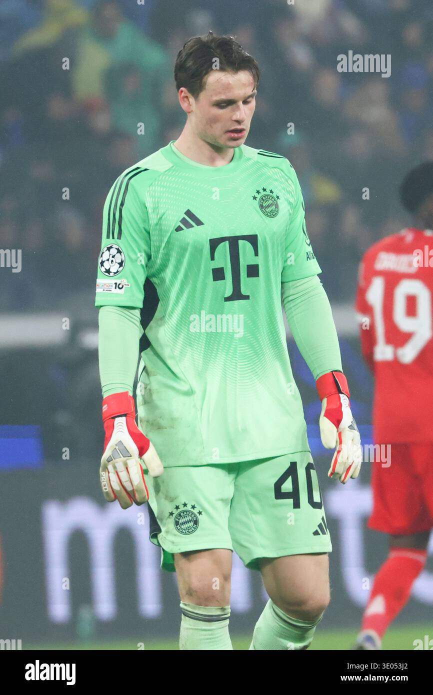 Jonas Urbig in action during the UEFA Champions League last 16 first ...