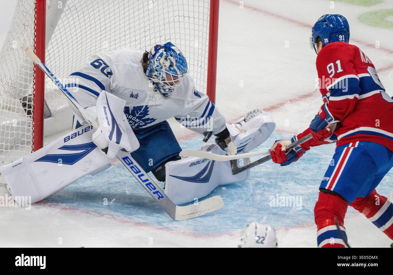 Montreal Canadiens' Oliver Kapanen (91) scores on Toronto Maple Leafs ...