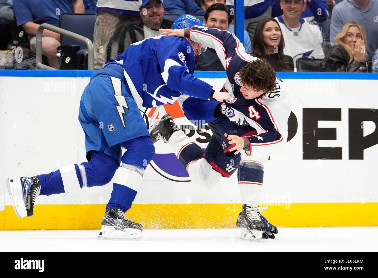 Tampa Bay Lightning defenseman J.J. Moser (90) and Columbus Blue ...