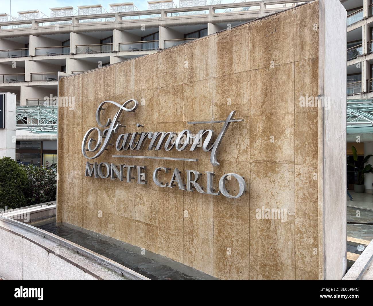 Fairmont Monte Carlo. Monaco. Iconic luxury hotel exterior signage ...