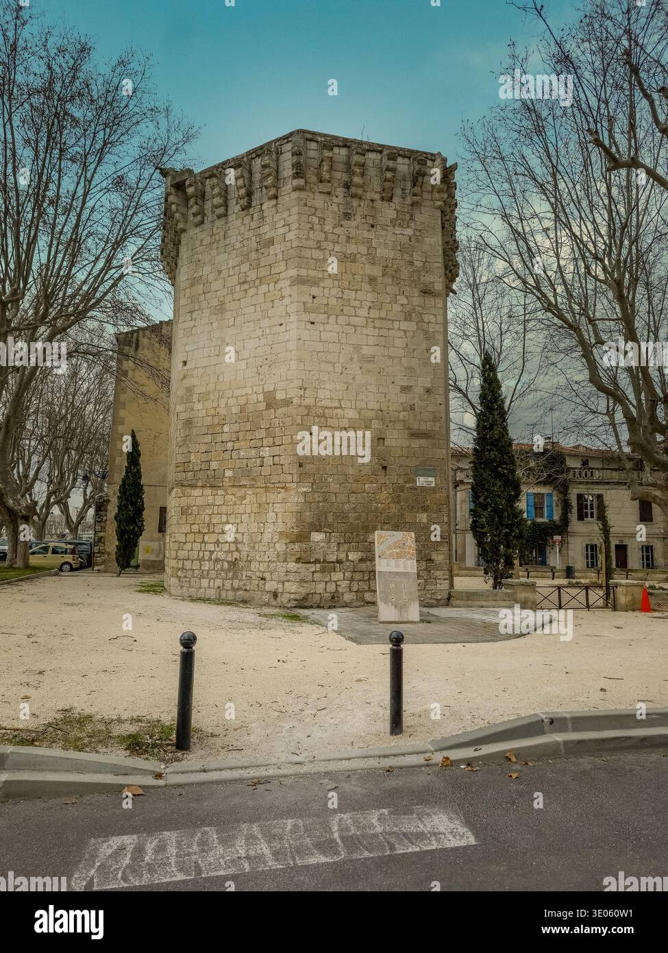 Polygonal tower from the Middle Ages at the corner of Arles city walls ...
